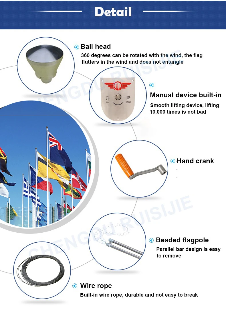 Motorized Stainless Steel Flag Pole For Telescopic Aluminum Flags, Oem