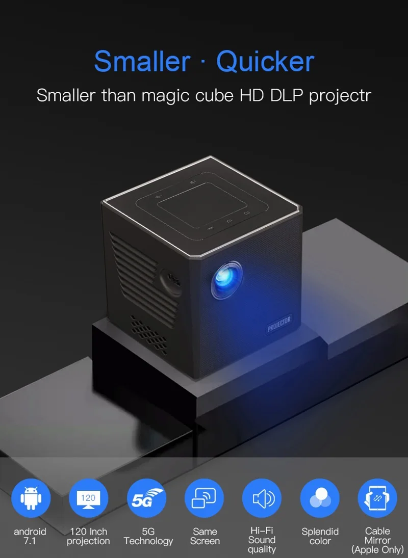 Magic Cube Hd Dlp Projector C80 Mini Android 7.1 120 Inch Projection ...