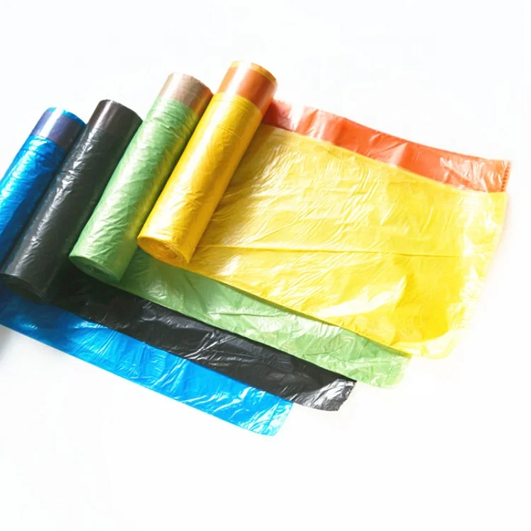 Plastic Disposable Drawstring Trash Bags On Rolls For Kitchen Household ...