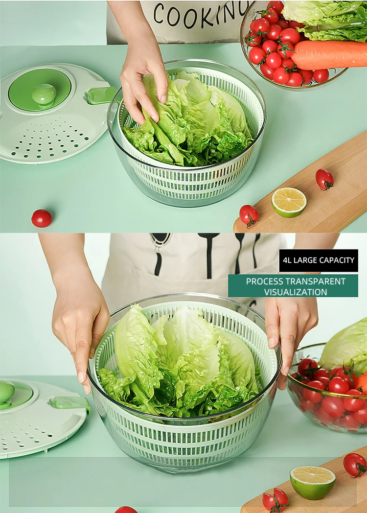 4l Capacity Salad Spinner Mixer Plastic Manual Vegetable Spinner Dryer ...