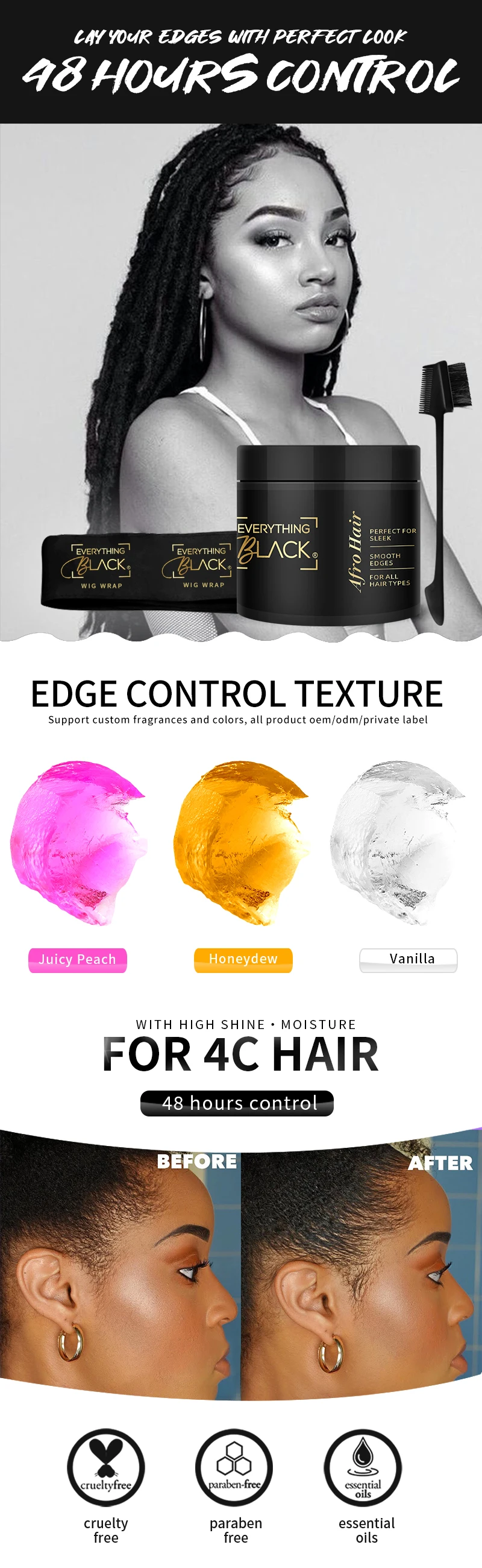 EVERYTHINGBLACK Edge Control Wax - Strong Hold & No Residue