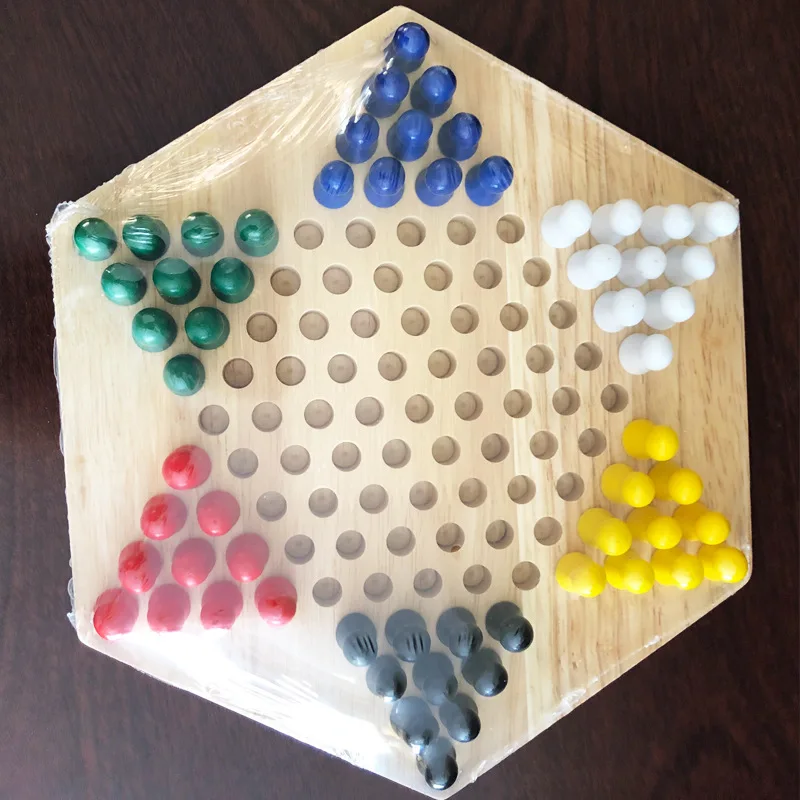 Hexagon Checker Game Set Wooden Educational Board Kids Classic Chinese ...