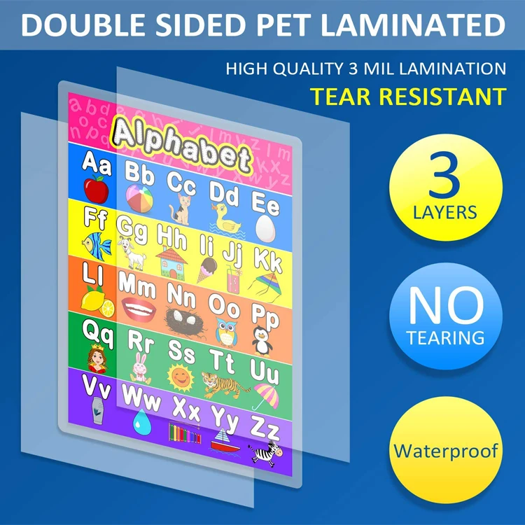 Custom Learning Alphabet Numbers Shapes Colors Chart Fully Laminated ...