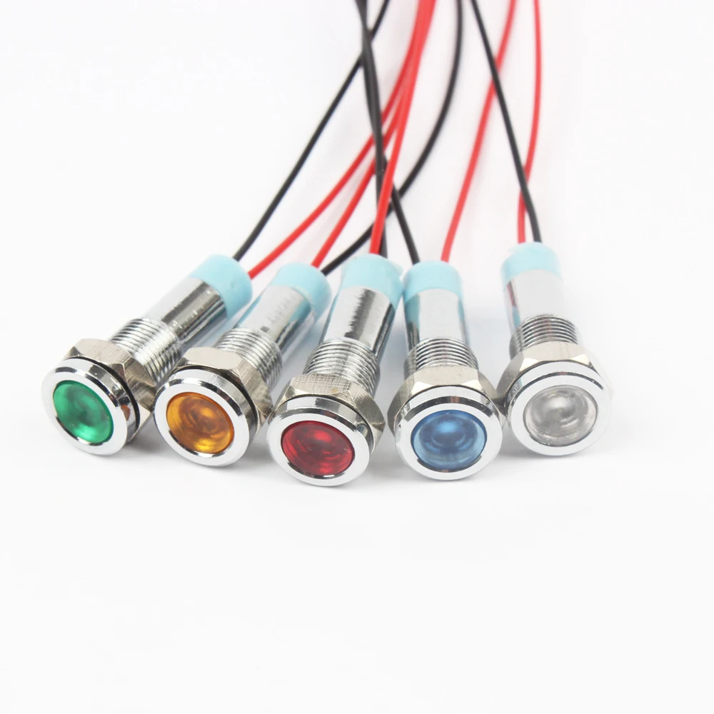 6mm Installation Diameter Metal Red 12v Led Indicator Light With Wire ...