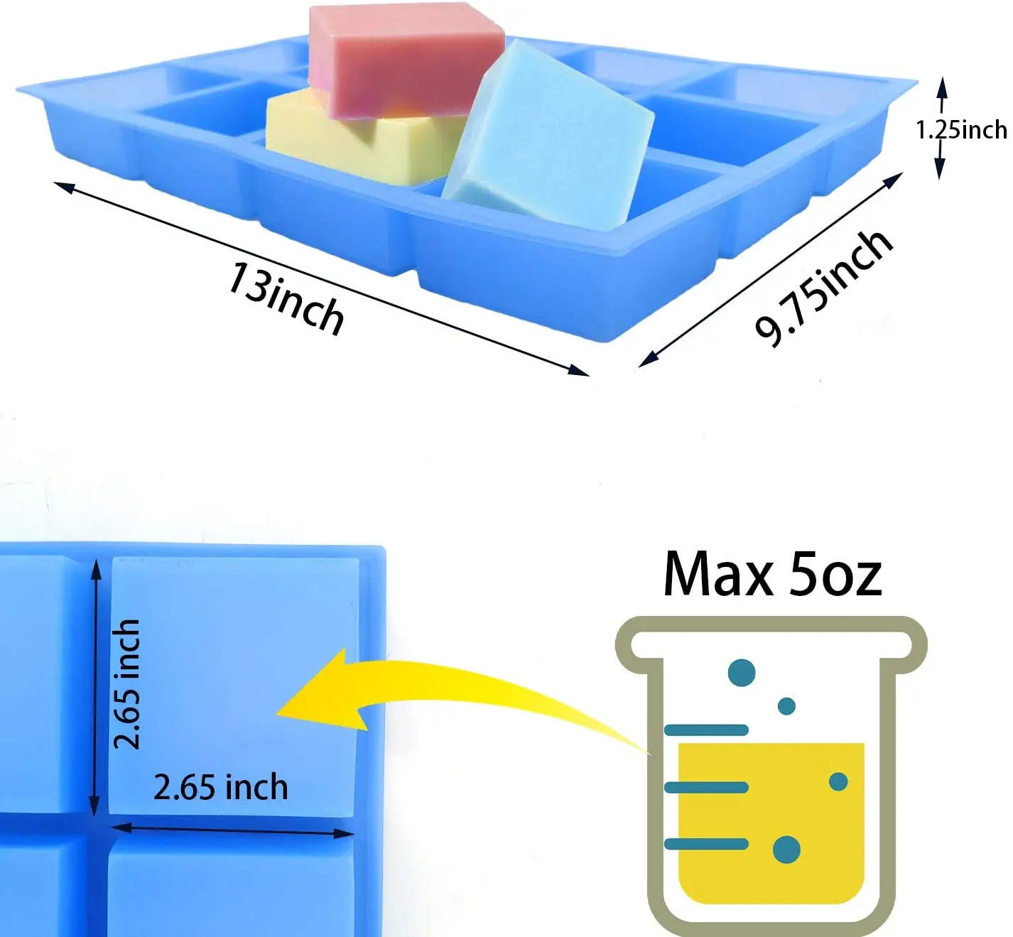 Diy 12 Cavities Big Size Silicone Square Soap Mold Handmade Baking Mold ...