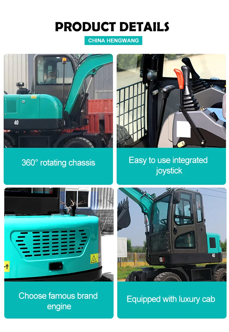 4t Mini Digger Wheel Excavator with 0.26m3 Bucket Capacity