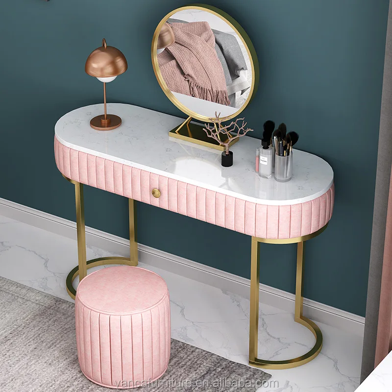 Modern Bedroom Pink Makeup Table With Mirror Drawer Dressing Table Set ...