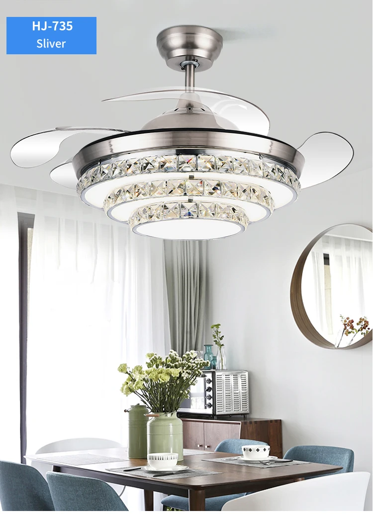 Crystal Chandelier Ceiling Fans With Lights 42 Inch 110v Remote Control ...