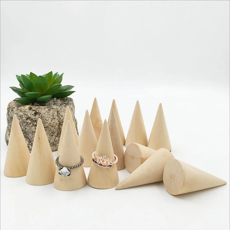 Solid Wood Conical Ring Display Stand Ring Seat Cone Jewelry Storage ...