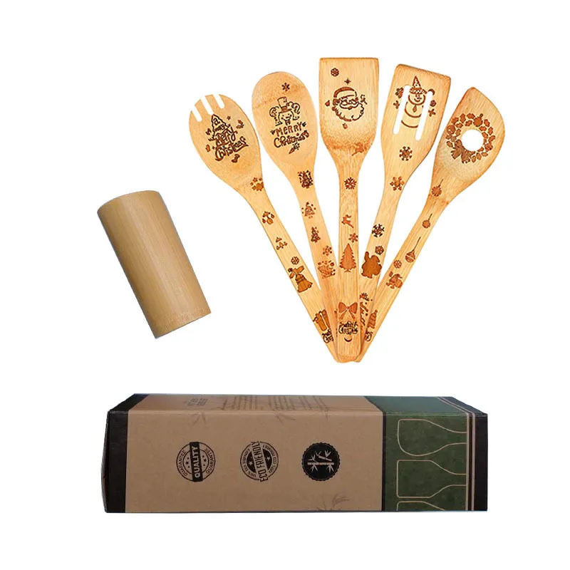 Christmas Kitchen Decoration 2020 5 Pieces Bamboo Wooden Spoons Set ...
