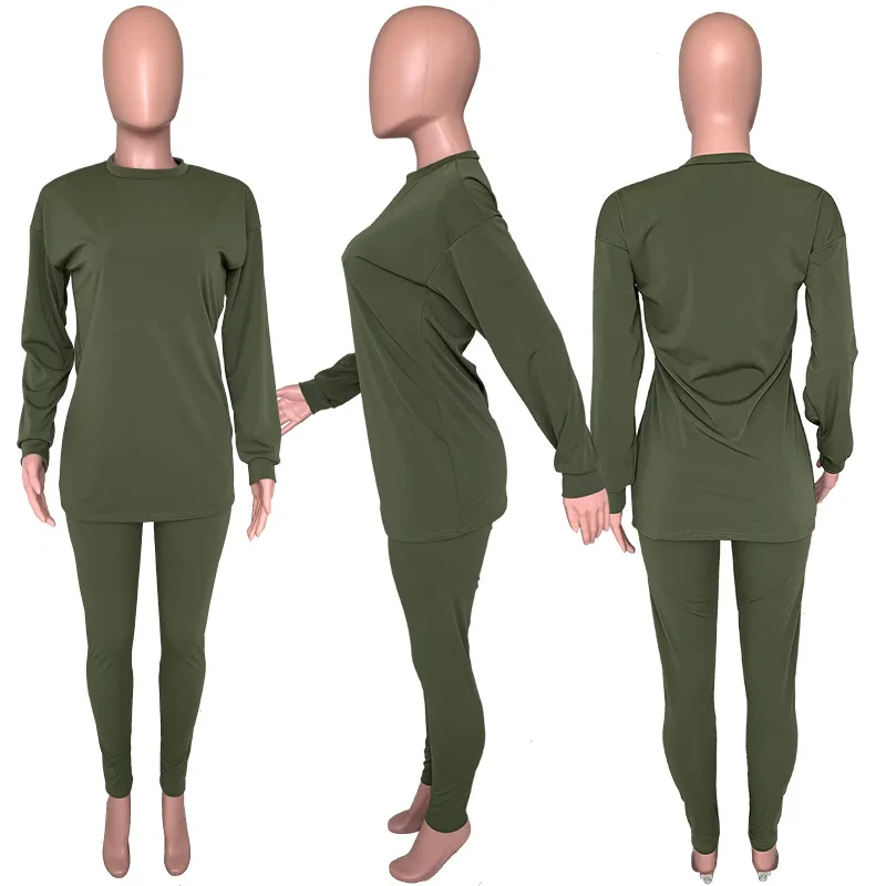 2019 Ladies Fall Clothing Casual 2 Piece Set Solid Color Women Two ...