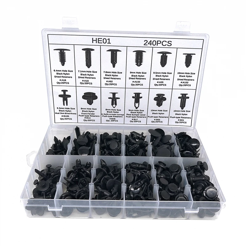 240pcs/set Universal Car Auto Body Plastic Push Pin Rivet Fasteners ...
