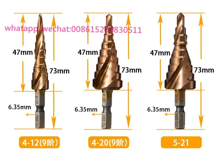 3pcs Cobalt Coating Spiral Flute Step Drill Bit Set - Buy Stepped Drill ...