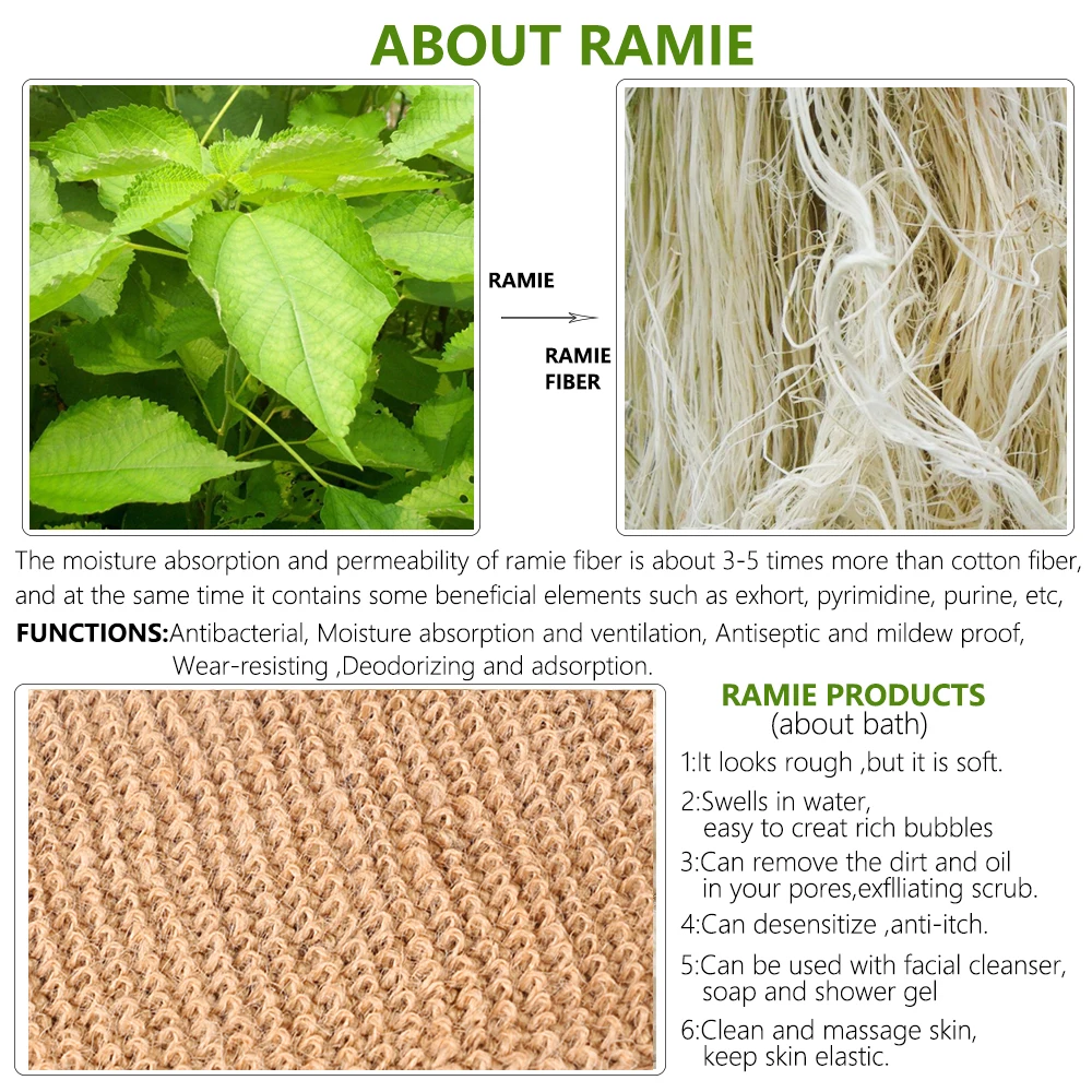 Factory Good Price Plant Exfoliating Scrubber Scrub Back Natural Ramie ...