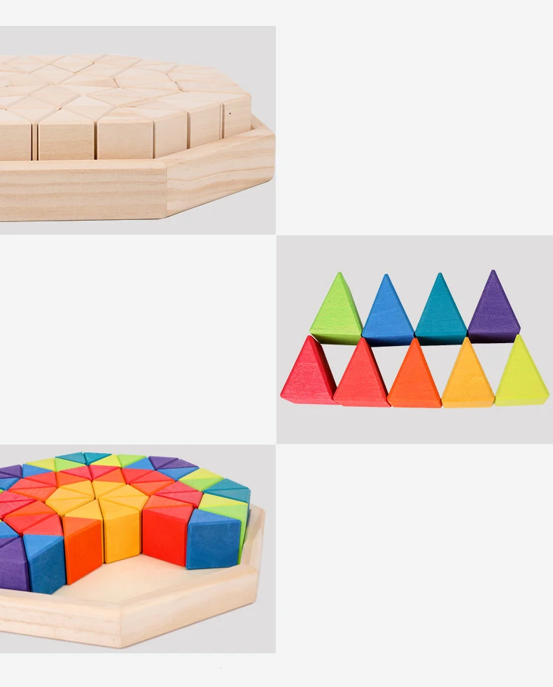 Wooden Rainbow Stacking Game Stacker Geometry Building Blocks Creative ...