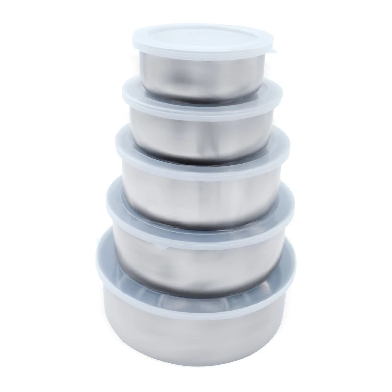 5pcs Stainless Steel Crisper Set With Pp Lid Multi Kitchen Storage ...