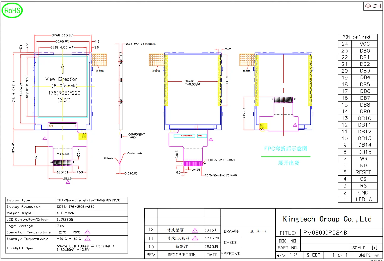 2 Inch Square Micro OLED Mini Clock HD Tiny TFT LCD Display