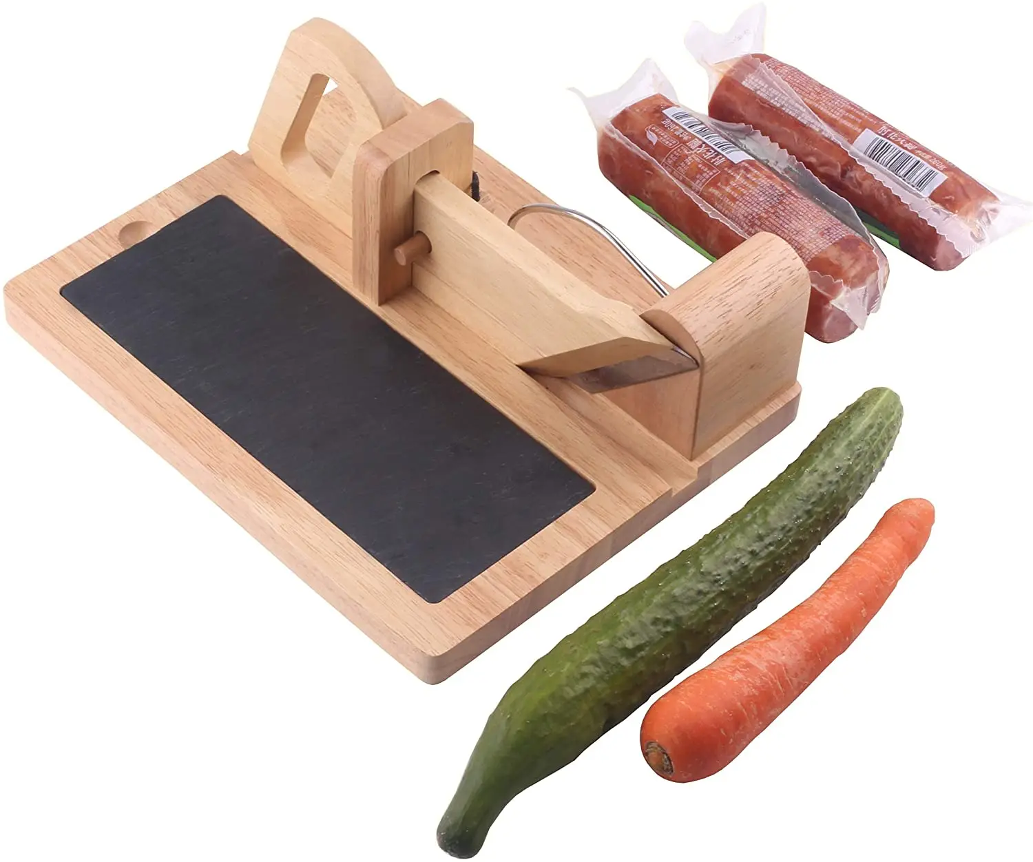 Premium Sausage Salami Guillotine Slicer- Rustic Wooden Design & Sharp ...