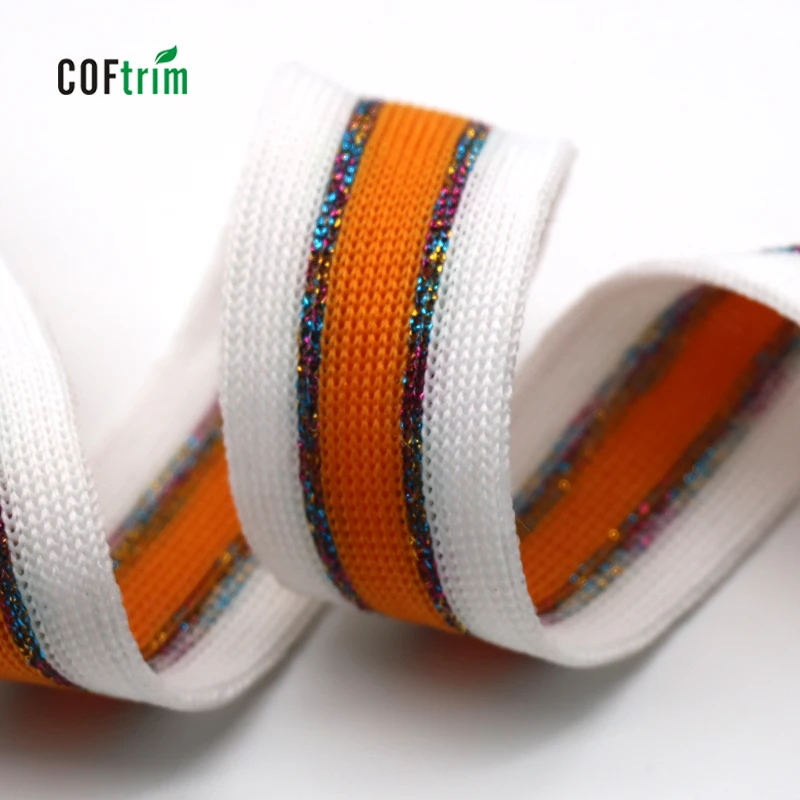 2.5cm Multicolor Knit Gold Lurex Webbing Band High Quality Polyester ...
