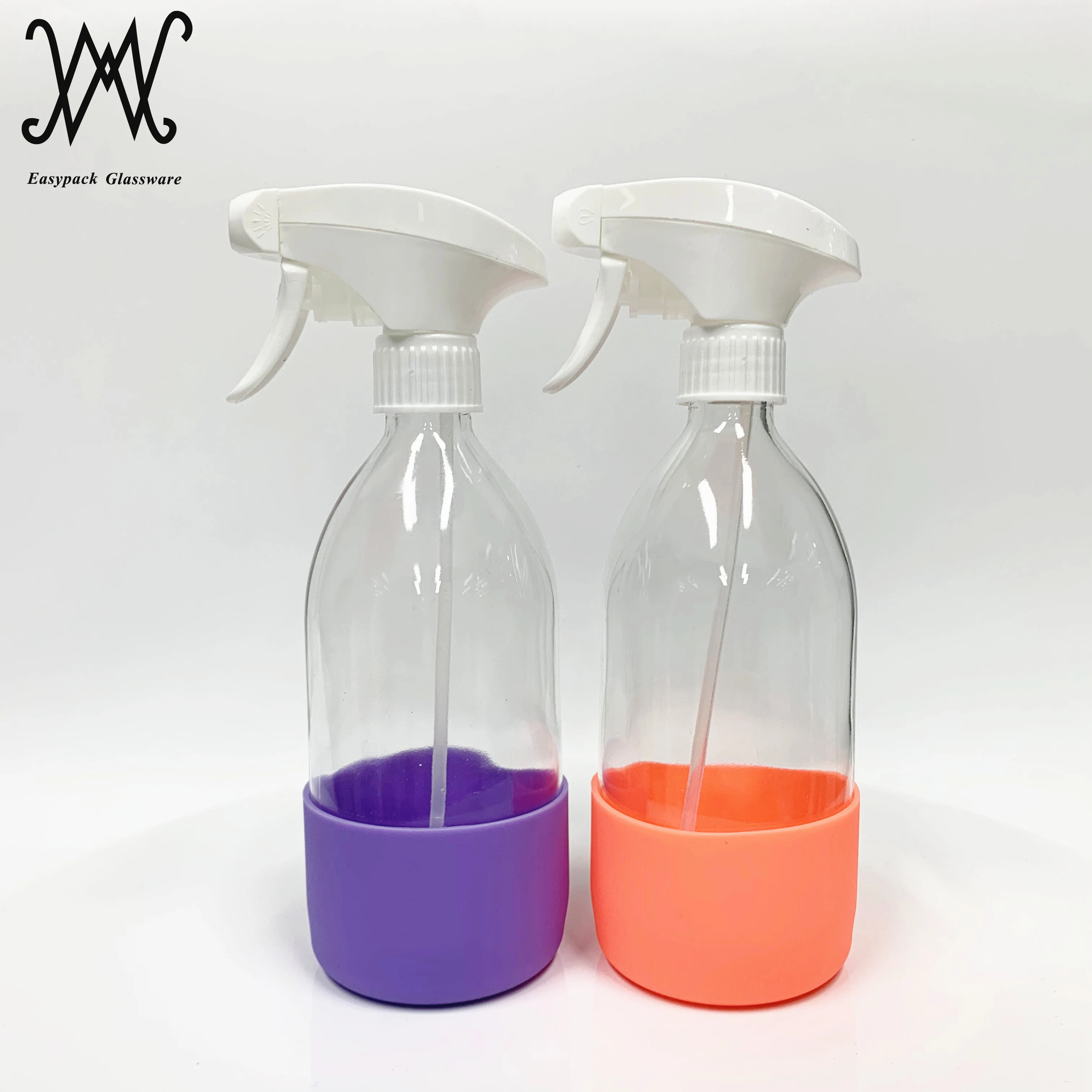 16oz Boston Round Spray Glass Bottle With Silicone Sleeve And Paper ...