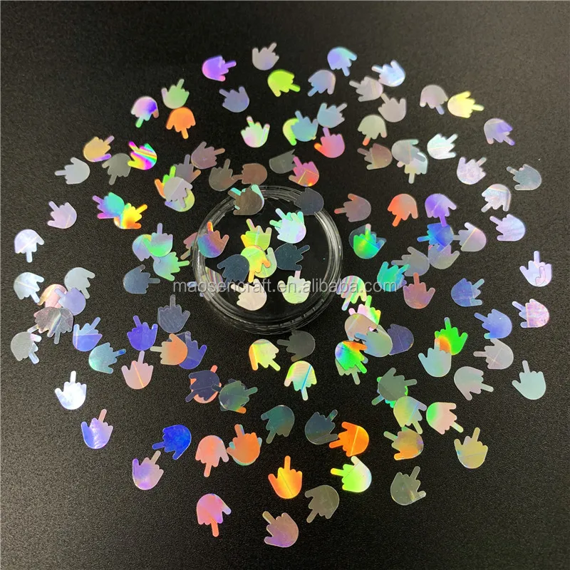 Wholesale Bulk Holographic Silver Middle Finger Confetti Shaped Glitter ...