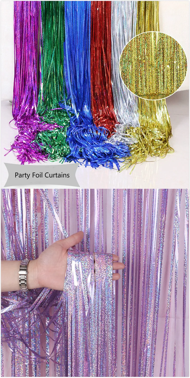 1m*3m Foil Curtains Spark Laser Metallic Foil Fringe Shower Curtain For ...