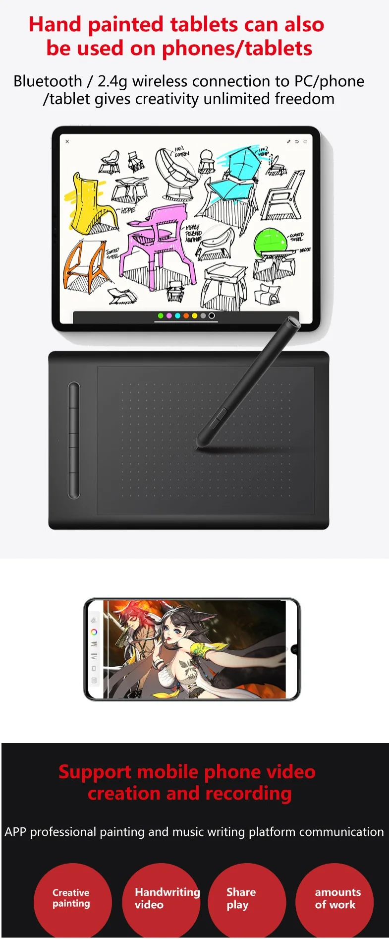 Letsketch WP9628 Digital Graphics Drawing Tablet - 8192 Levels Pressure Pen