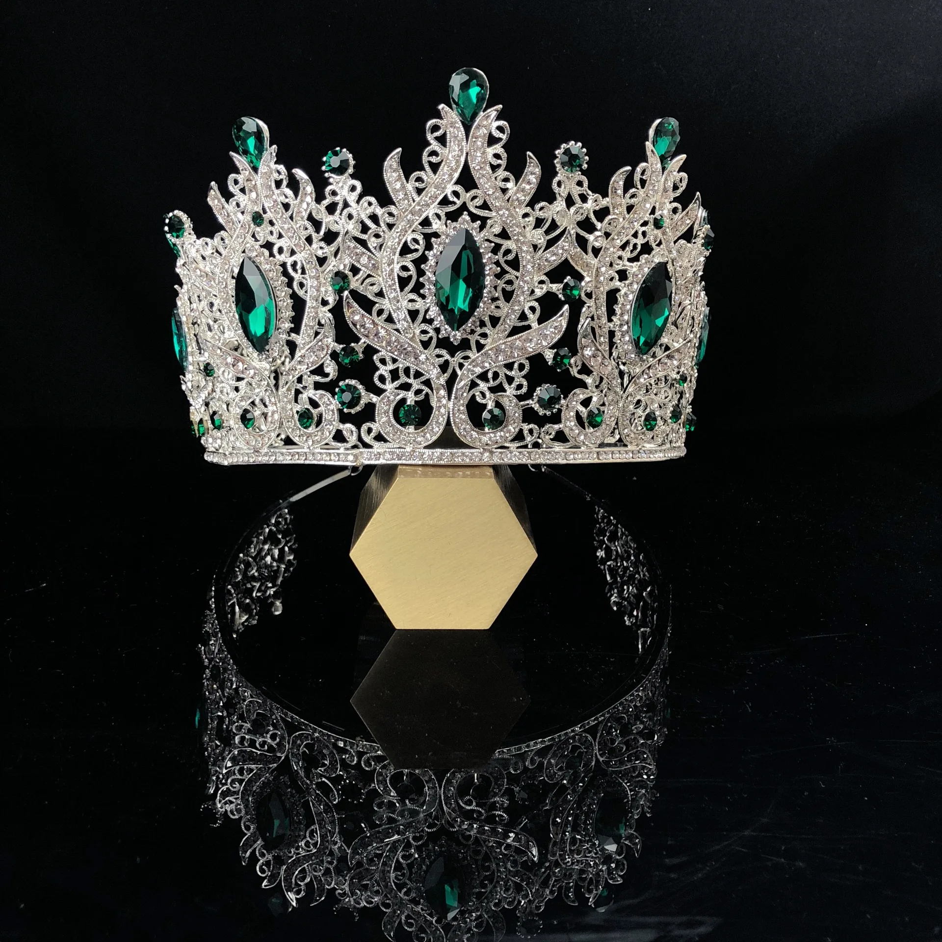 High Quality Bling Shiny Rhinestone Crystal Emerald Green Queen Crown ...