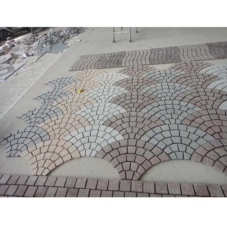 Interlock Grey Granite Fan Shape Stone Paver on Mesh