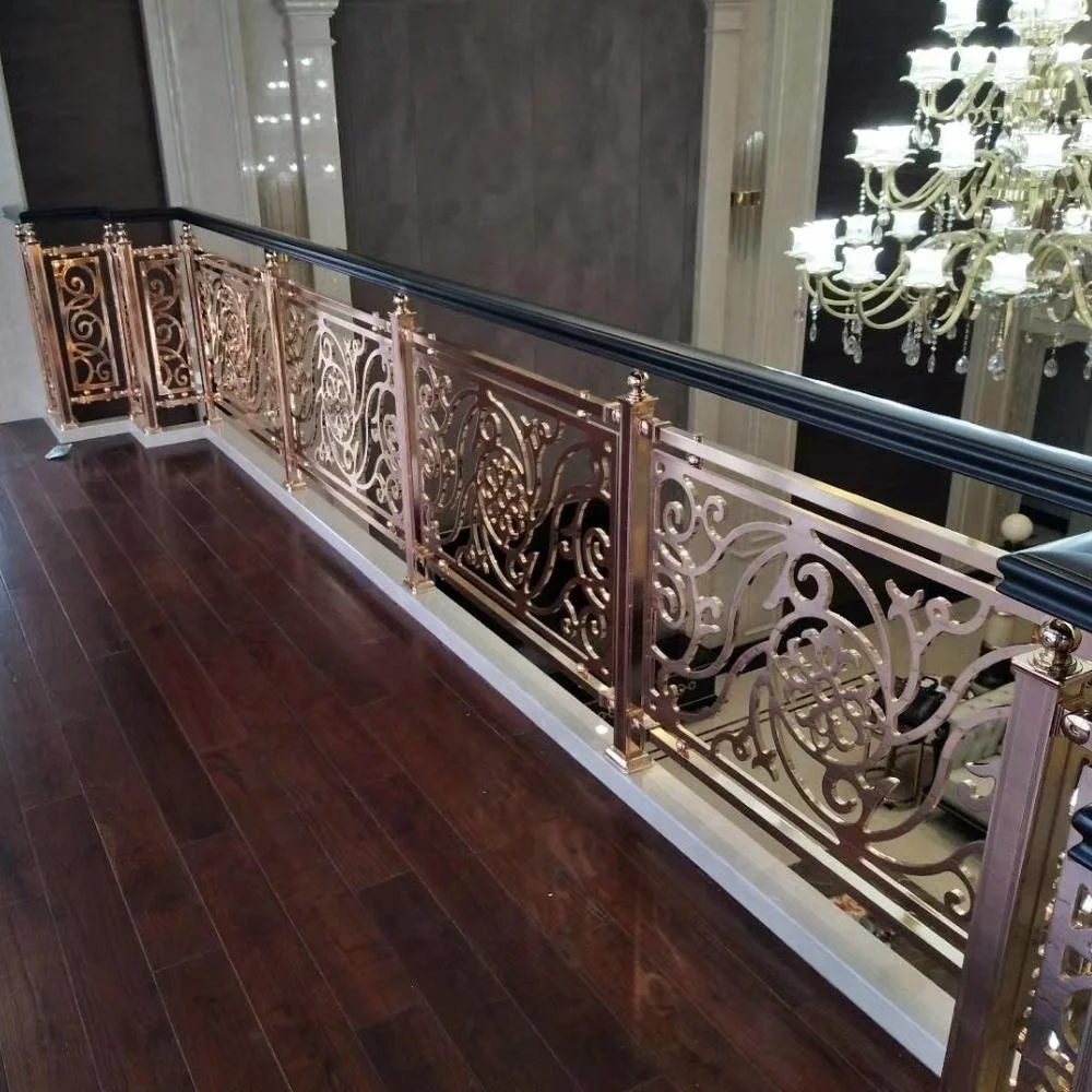 Modern Gold Indoor Metal Aluminum Stair Railings Design