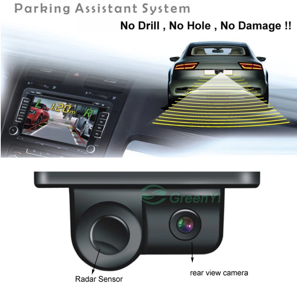 Greenyi Car Rear View Camera Video With Parking Sensor System Sound ...