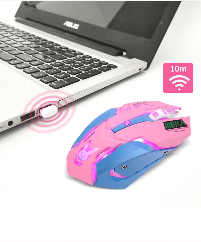 Darshion 2.4G Wireless Mouse - 2400 DPI Rechargeable Pink