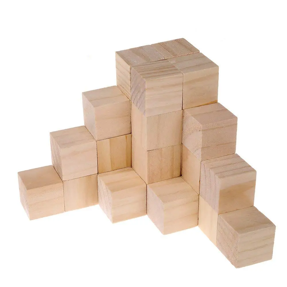 Unfinished Natural Solid Wood Square Blocks Wooden Cubes For Puzzle ...