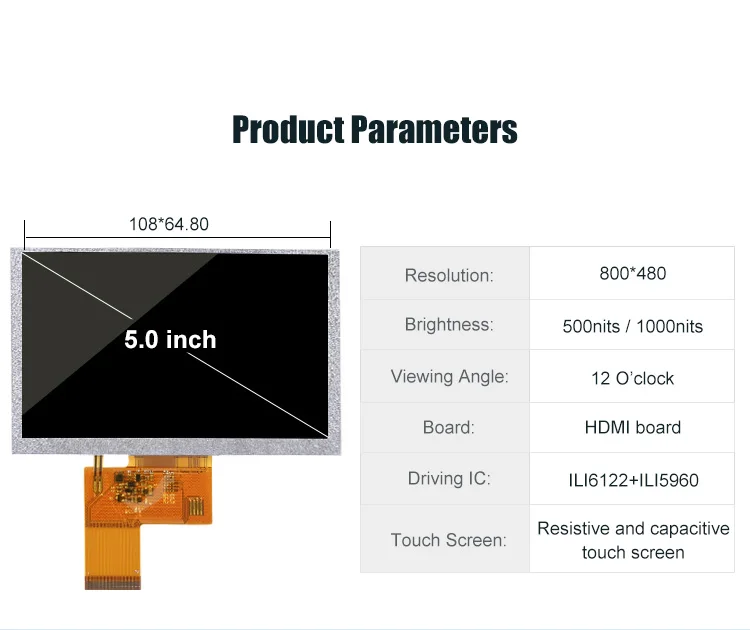 Customized 500nit 1000 Nit 800*480 Resolution 5 Inch Tft Lcd Display 5 ...
