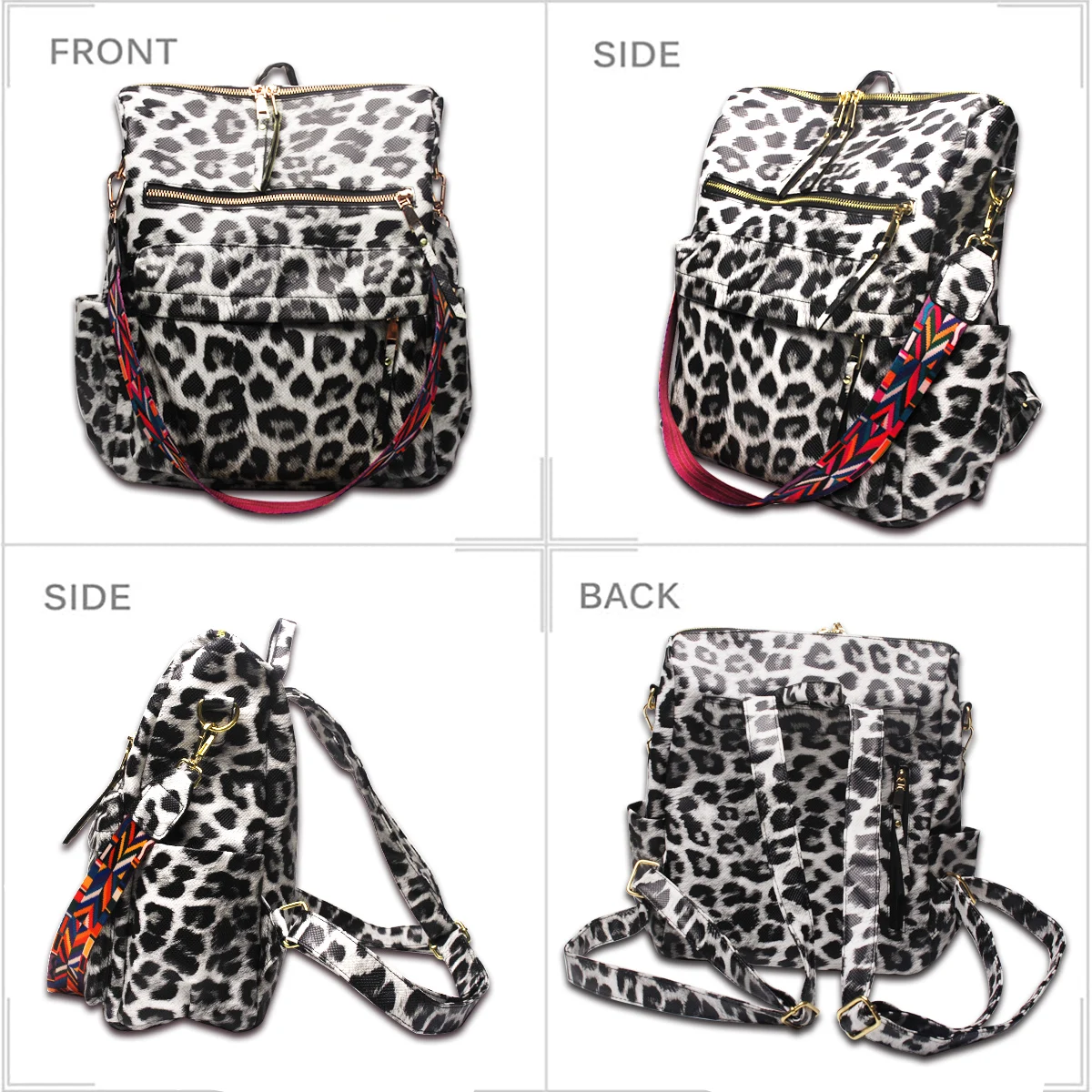 Leopard Tan Womens Bag Backpack Pu Leather Zipper Bags Fashion Casual ...