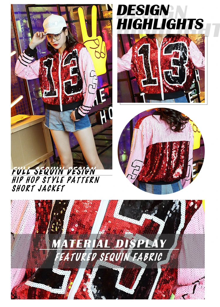 Customize Sequin Long Sleeve Hip Hop Costumes Bomber Jackets