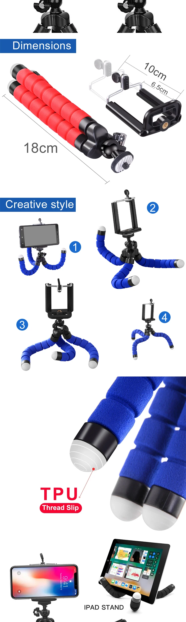 With Wireless Remote Sponge Octopus Camera Phone Holder Mini Flexible ...