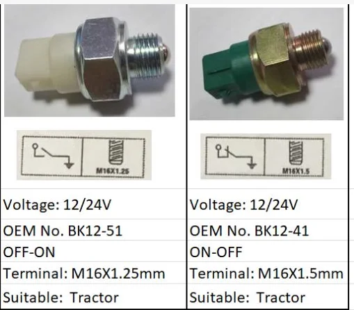 Car Reverse Light Switch Brake Light Switch for TRACTOR