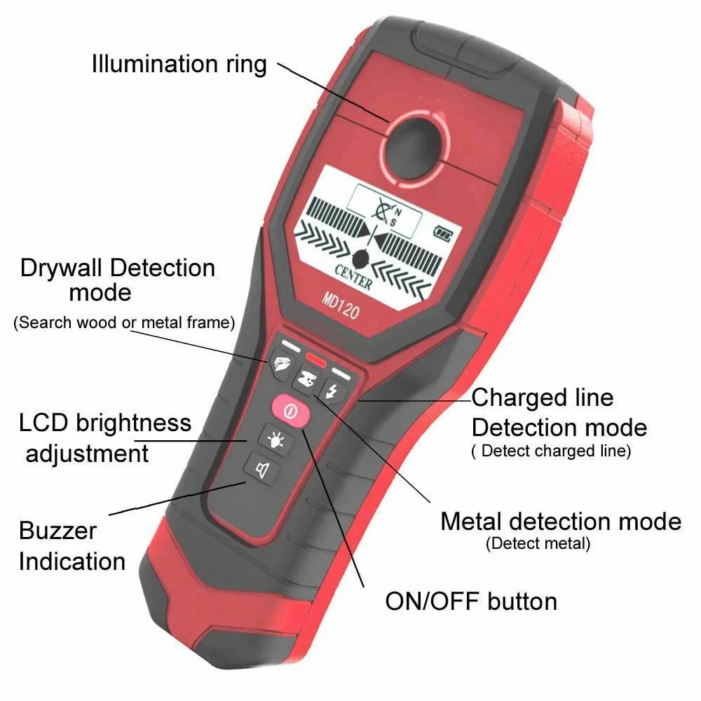 Md120 Household Tool Metal Wood Wire Scanner Wall Scanner Stud Finder ...