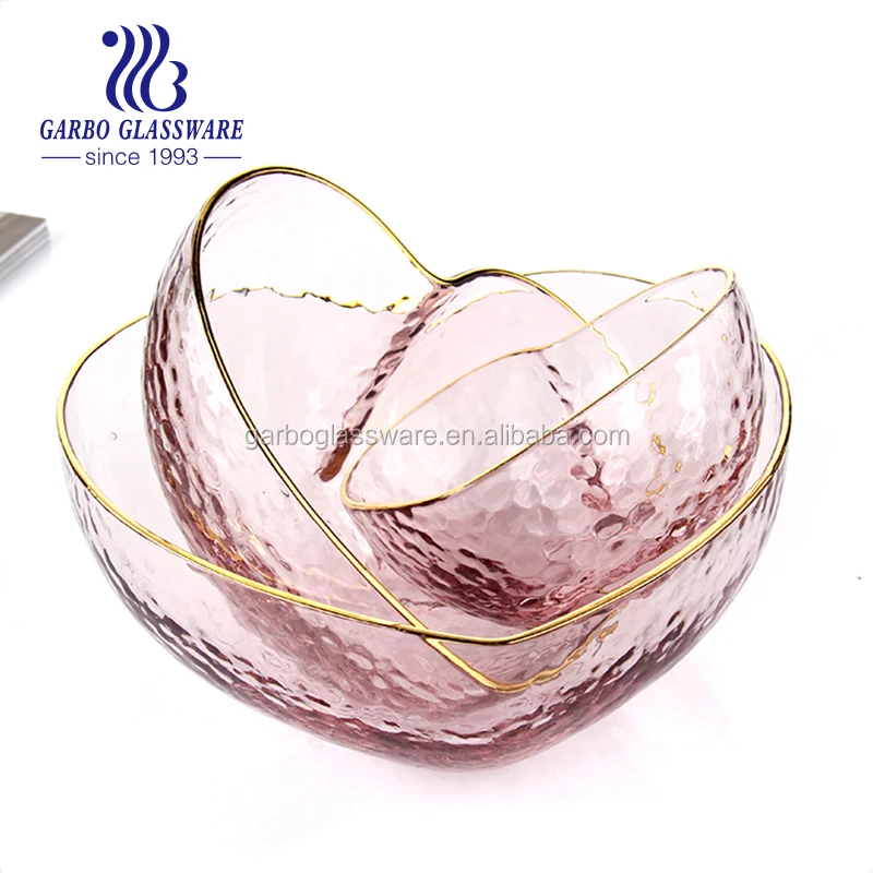 Customize Heart Shape Gold Rim Bowls for Glass Salad Mixing