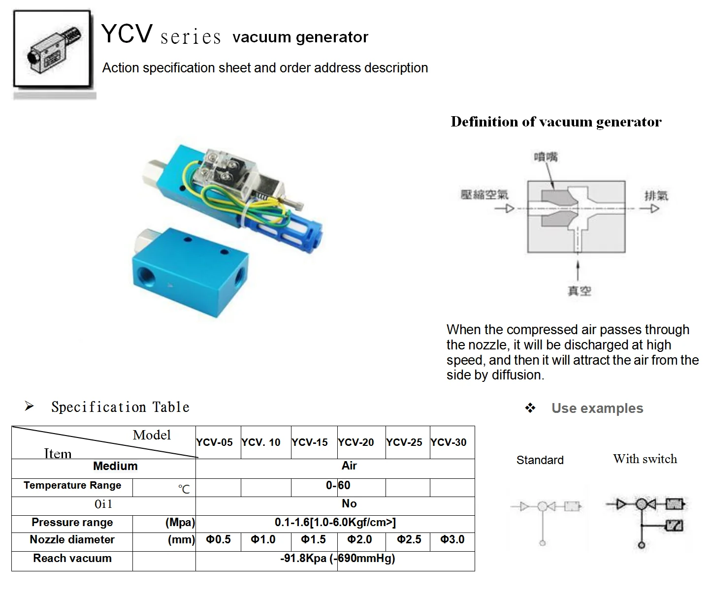 YCV Series Air Vacuum Generator - High Quality & Reliable