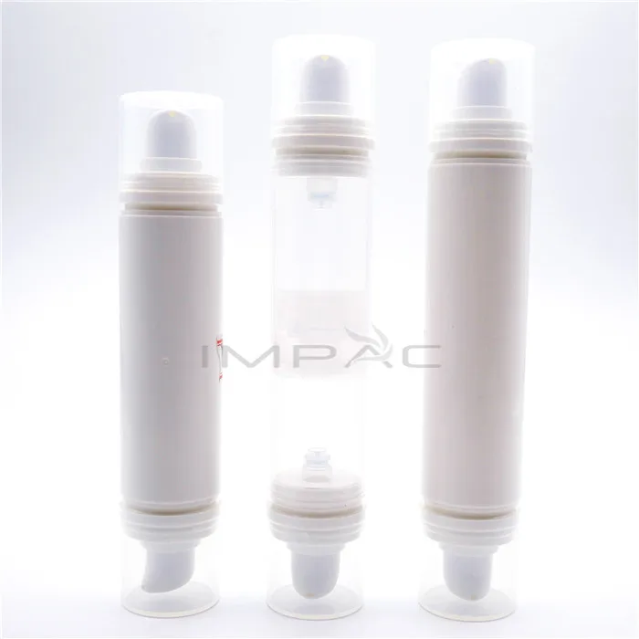 PP Cylinder Plastic Dual Chamber Airless Dispenser Bottle for Lotion 15mlx2
