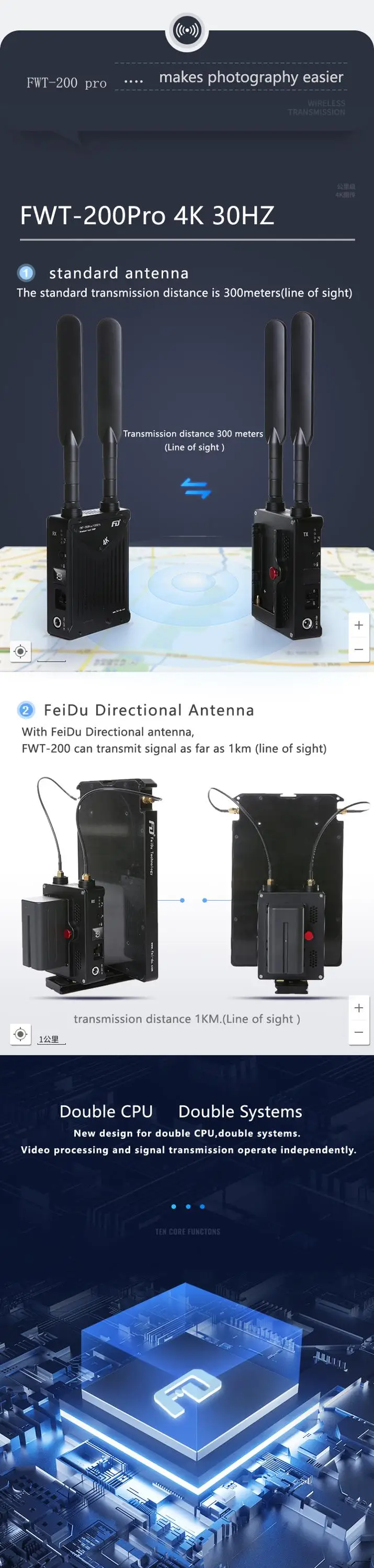 Feidu Fwt-200pro 4K Dual Wireless Transmission System for HD Video