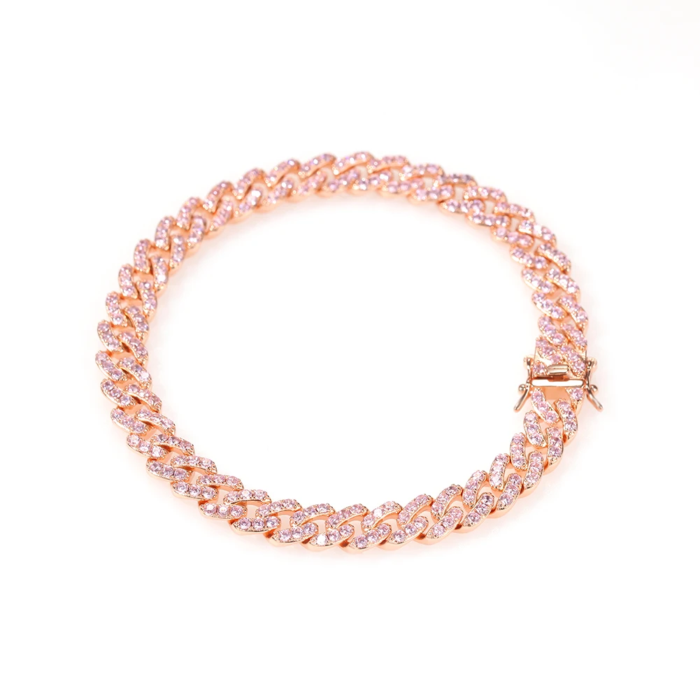9mm Pink Cuban Link Chain Anklet - Iced Out Women's Jewelry