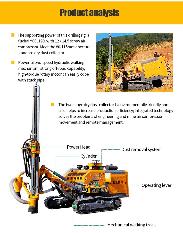 DTH Drilling Rig with Integrated Air Compressor - 20m Depth