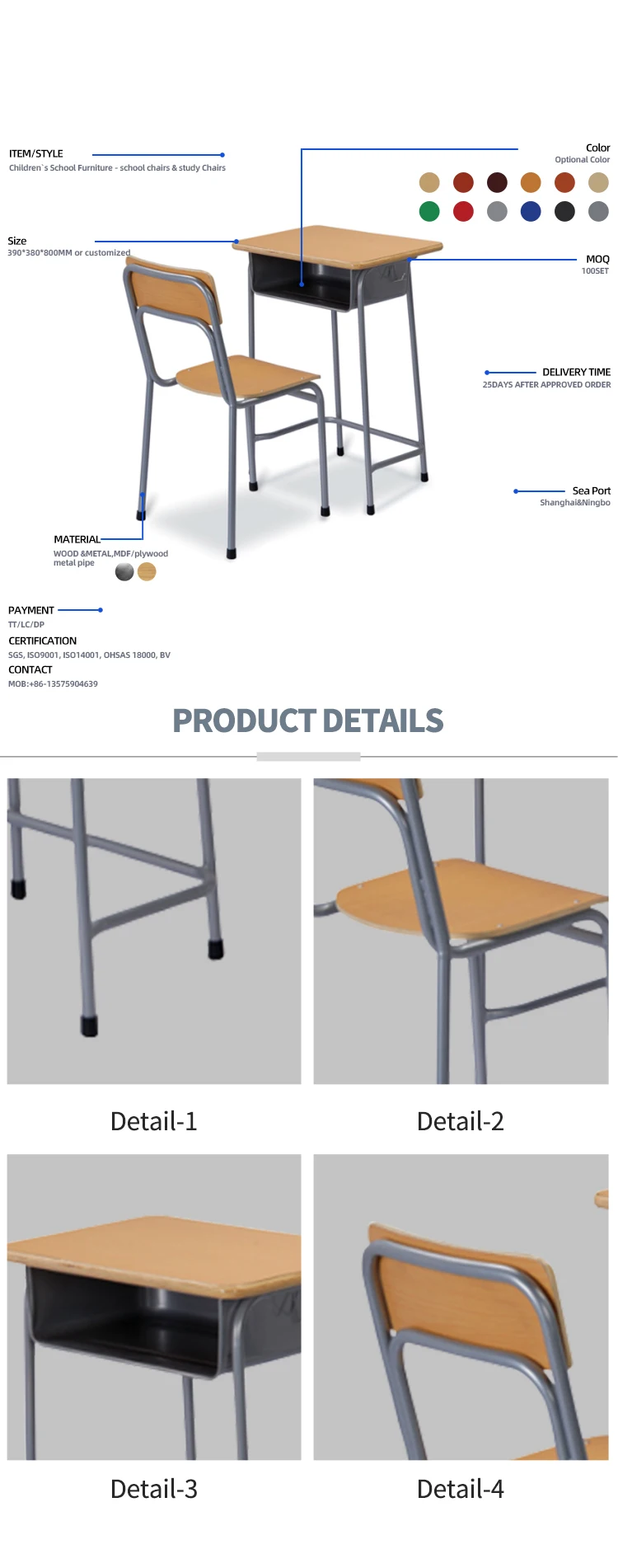 Modern New Design School Furniture Student Study Reading Table Desk ...