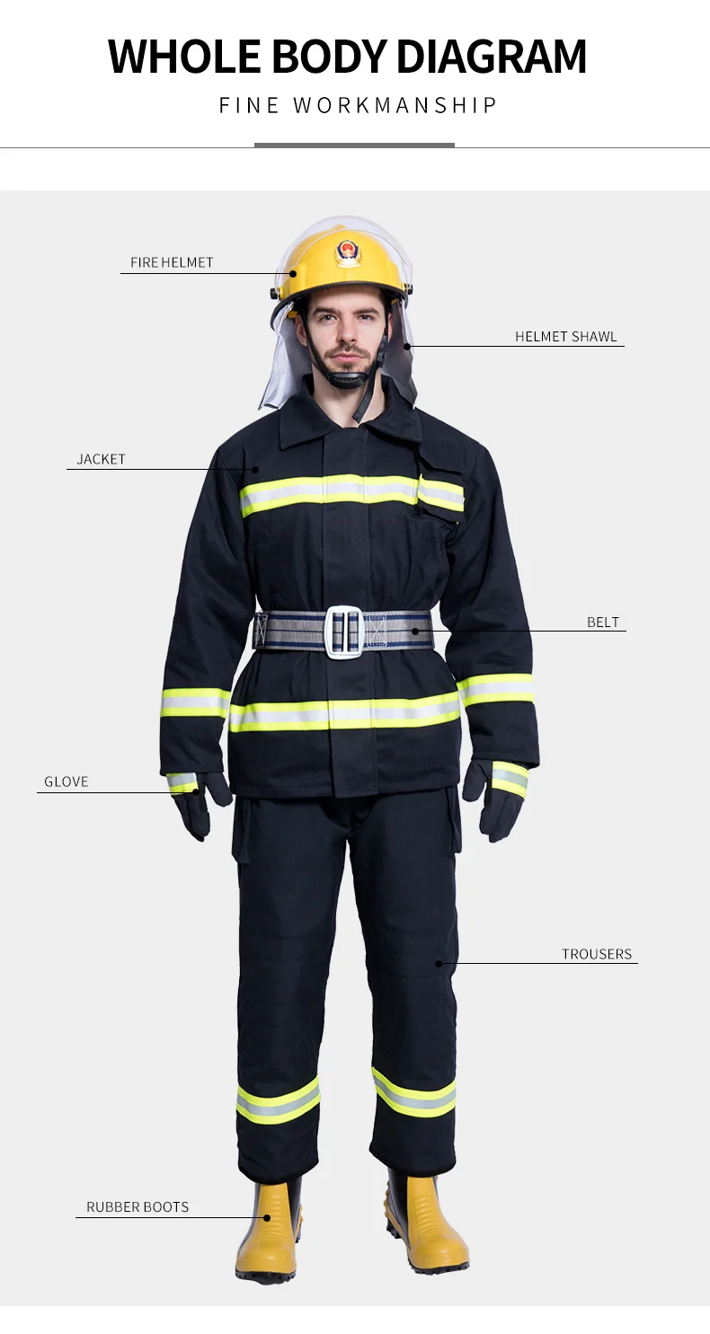 Safety Firefighter Uniform Ppe With Fireproof Reflective Tape - Buy ...