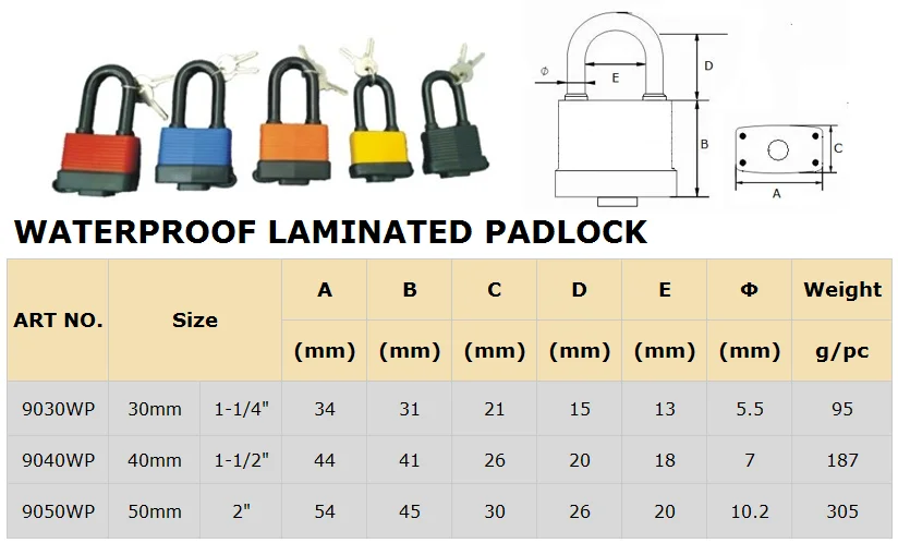 Waterproof Laminated Padlock - Ideal for Wet Weather