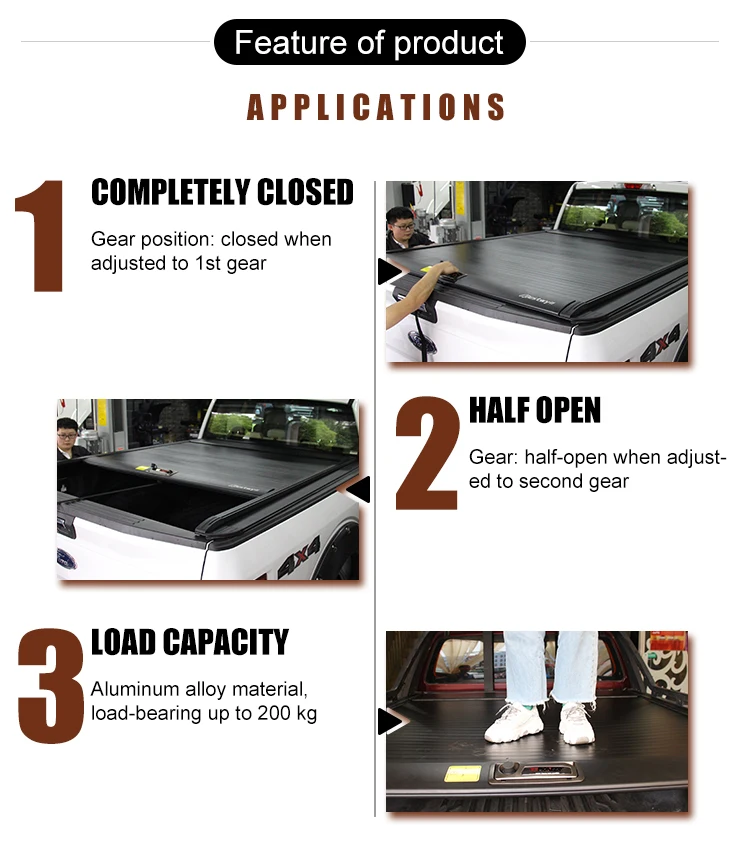 YTPIONEER Aluminum Hard Retractable Toyota Hilux Tonneau Cover