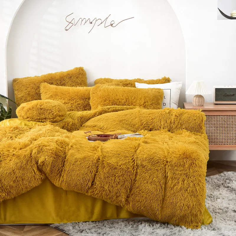 Luxury Plush Shaggy Ultra Soft Crystal Velvet Fluffy Bedding Set Fluffy ...